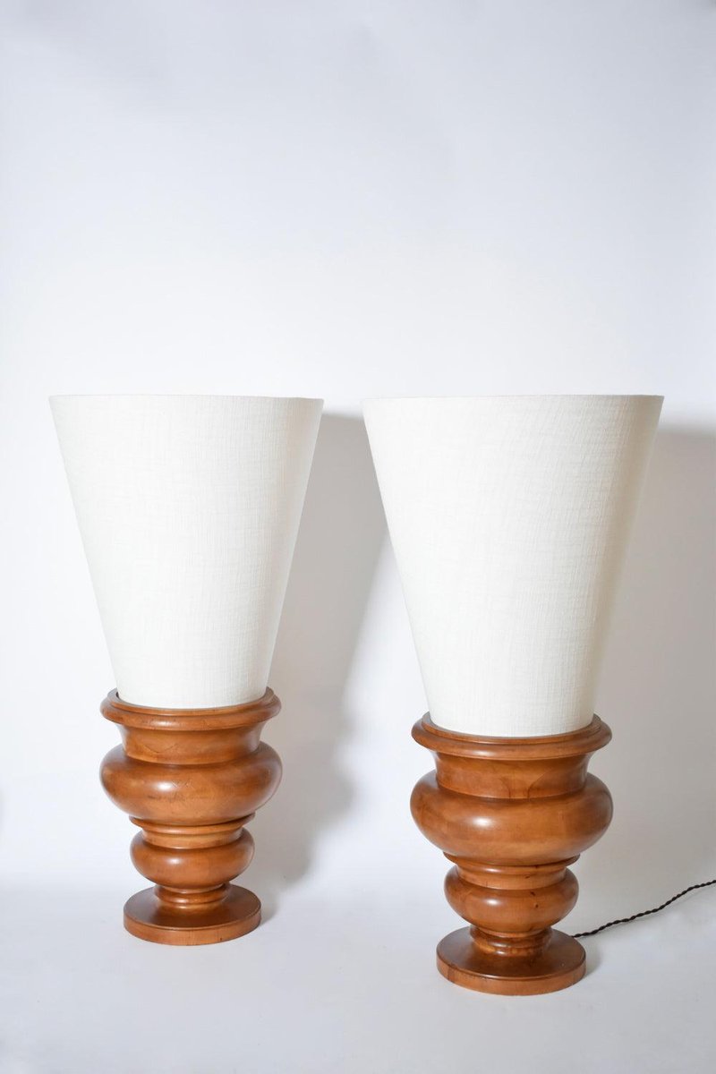Turned Wood Lamps, 1970s, Set of 2 for sale at Pamono