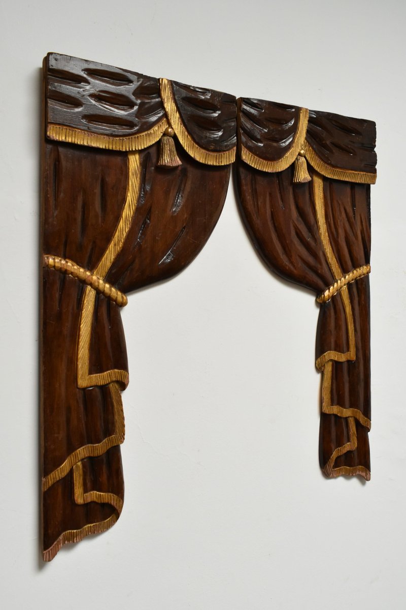 Low Relief Wooden Sculptered and Gilded Curtains, 1920s, Set of 2 for ...