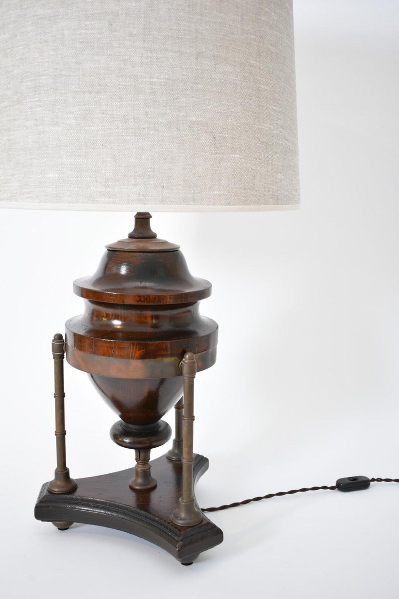 Wood and Brass Baluster Lamp, 1910s for sale at Pamono