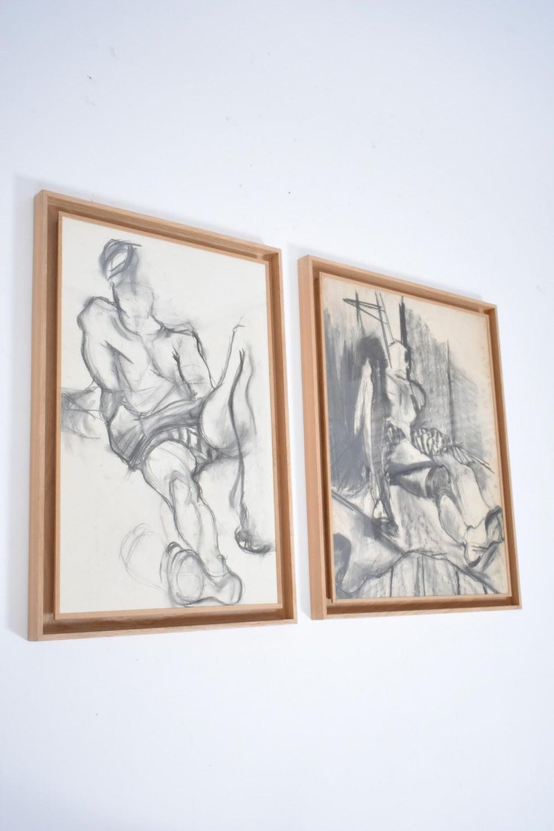 Man Portrait Diptych, 1960s, Charcoal & Chalk Drawing for sale at Pamono