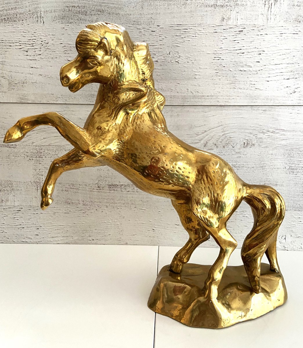 Vintage Gilt Bronze Rearing Horse Figurine, 1960s-1970s for sale at Pamono