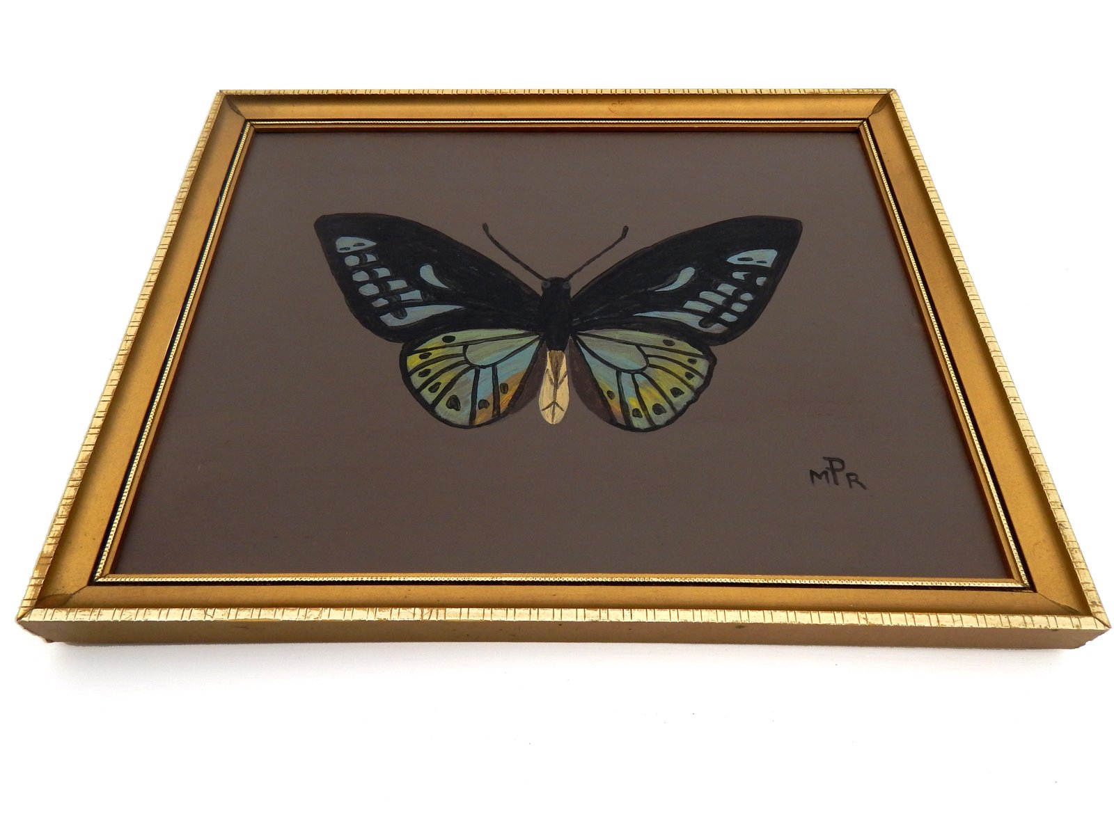 Matt Rix, Naive Style Butterfly Specimen in Blue and Green, 2000s, Oil ...