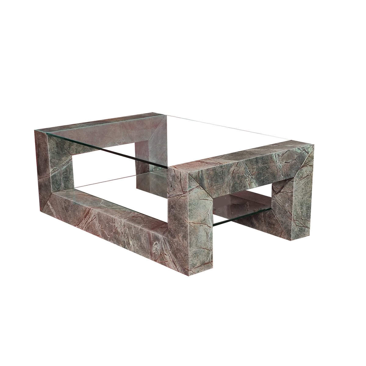 Devon Coffee Table in Root Green Marble with Two Inset Glass Tops by ...