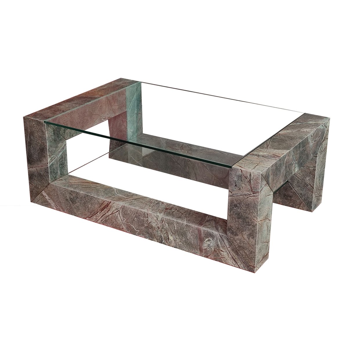 Devon Coffee Table in Root Green Marble with Two Inset Glass Tops by ...