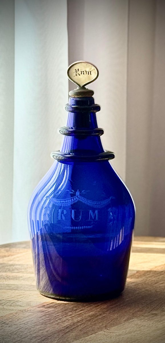 Georgian Blue Glass Rum Decanter with Engraved Decoration, 1780s-1800s ...