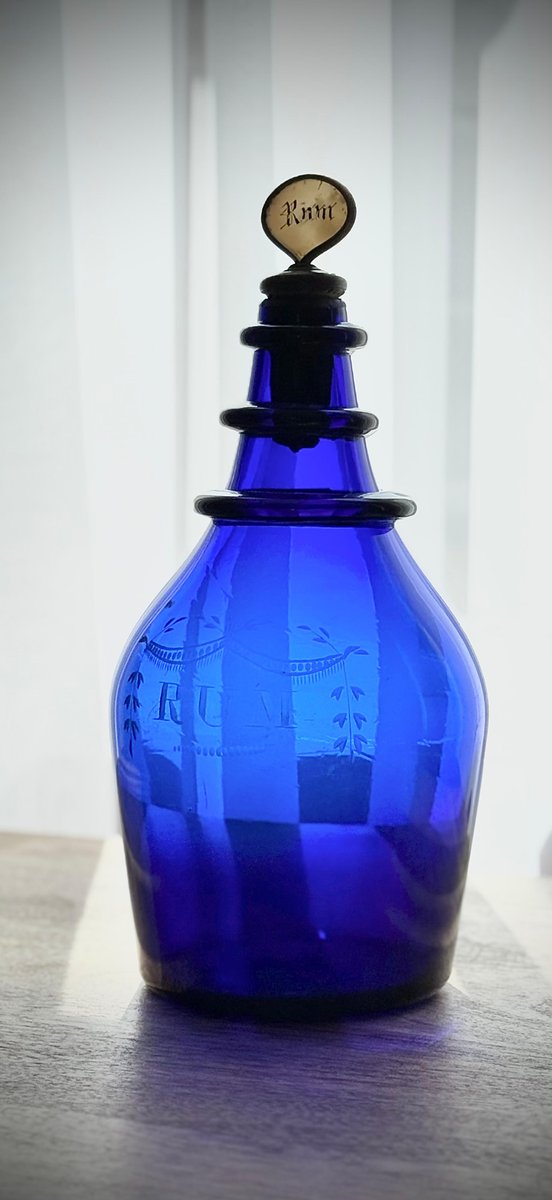 Georgian Blue Glass Rum Decanter with Engraved Decoration, 1780s-1800s ...
