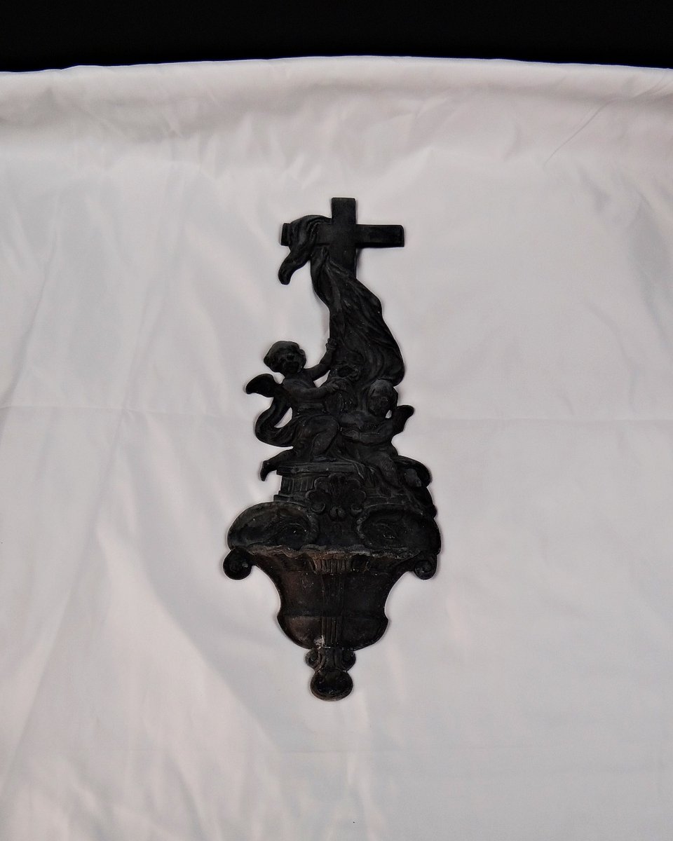 Large Cast Iron Holy Water Font with Cherubs and Crucifixes, 19th ...
