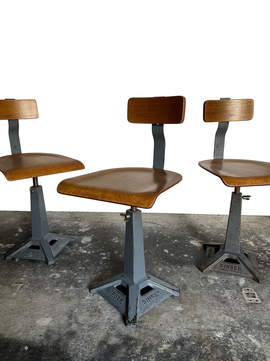 Industrial Factory Machinist Sewing Chairs from Simanco, 1940s, Set of ...