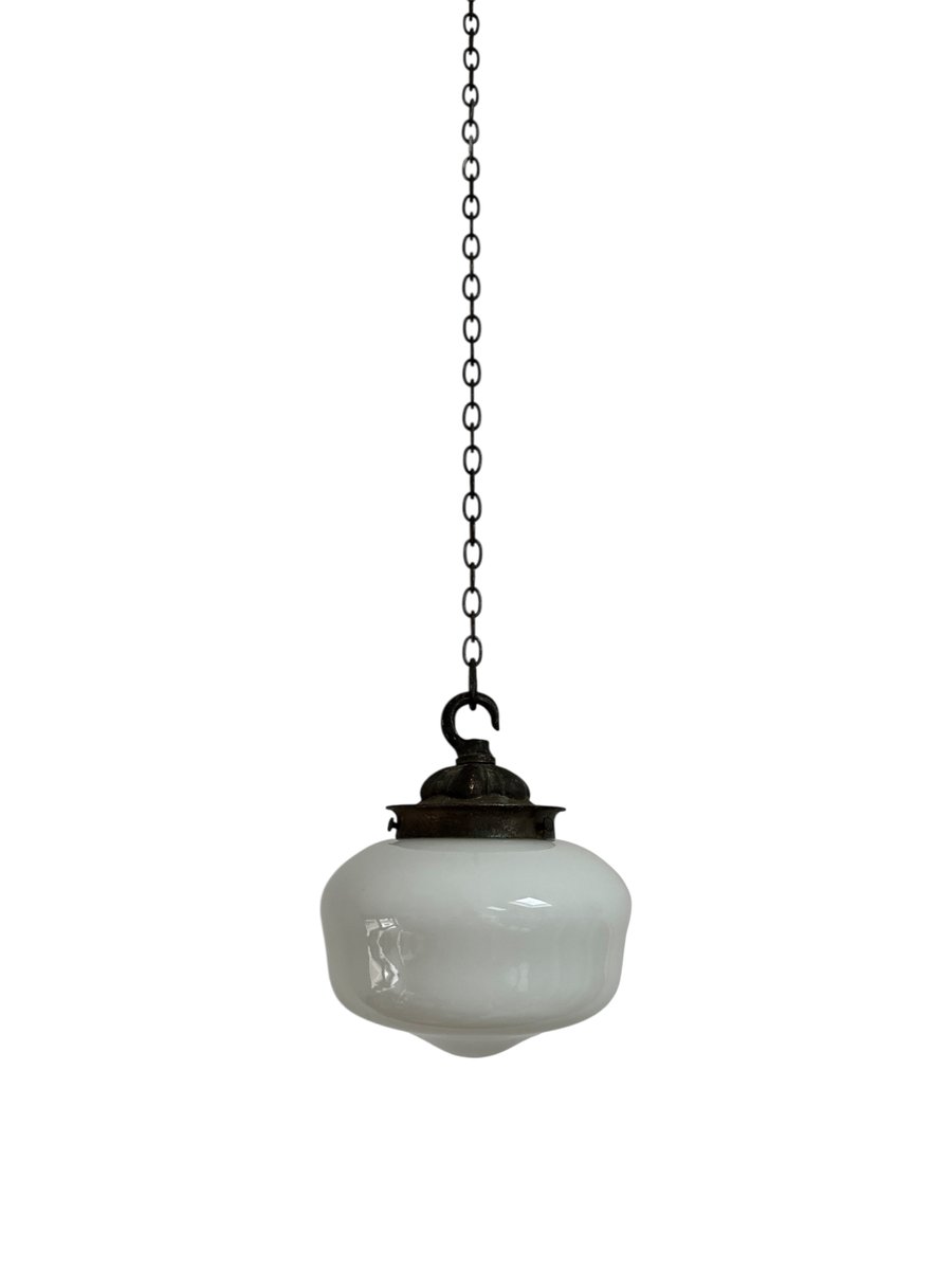 Small English Opaline Milk Glass Church Pendant, 1920s for sale at Pamono