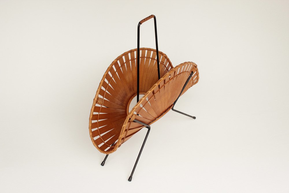 Vintage Newspaper Rack in Wood and Wire, 1950s for sale at Pamono