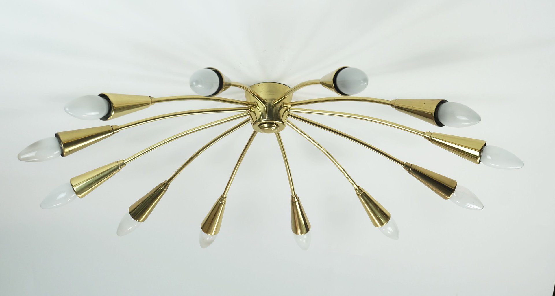 Large Mid-Century Sputnik Spider 12-Light Ceiling Light in Brass, 1950s ...