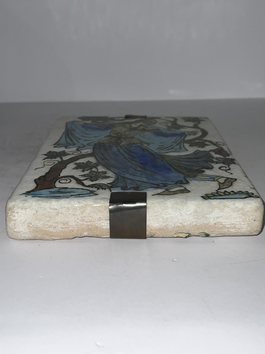 Qajar-Era Hand-Painted Ceramic Tile, 1890s for sale at Pamono