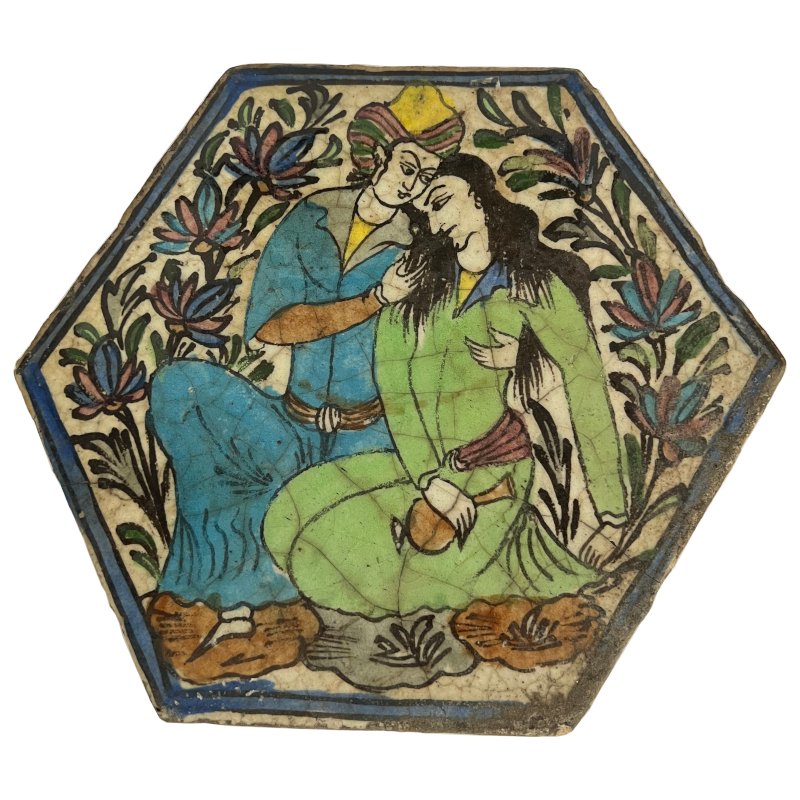 Hand-Painted Octagonal Ceramic Tile, 1890s for sale at Pamono