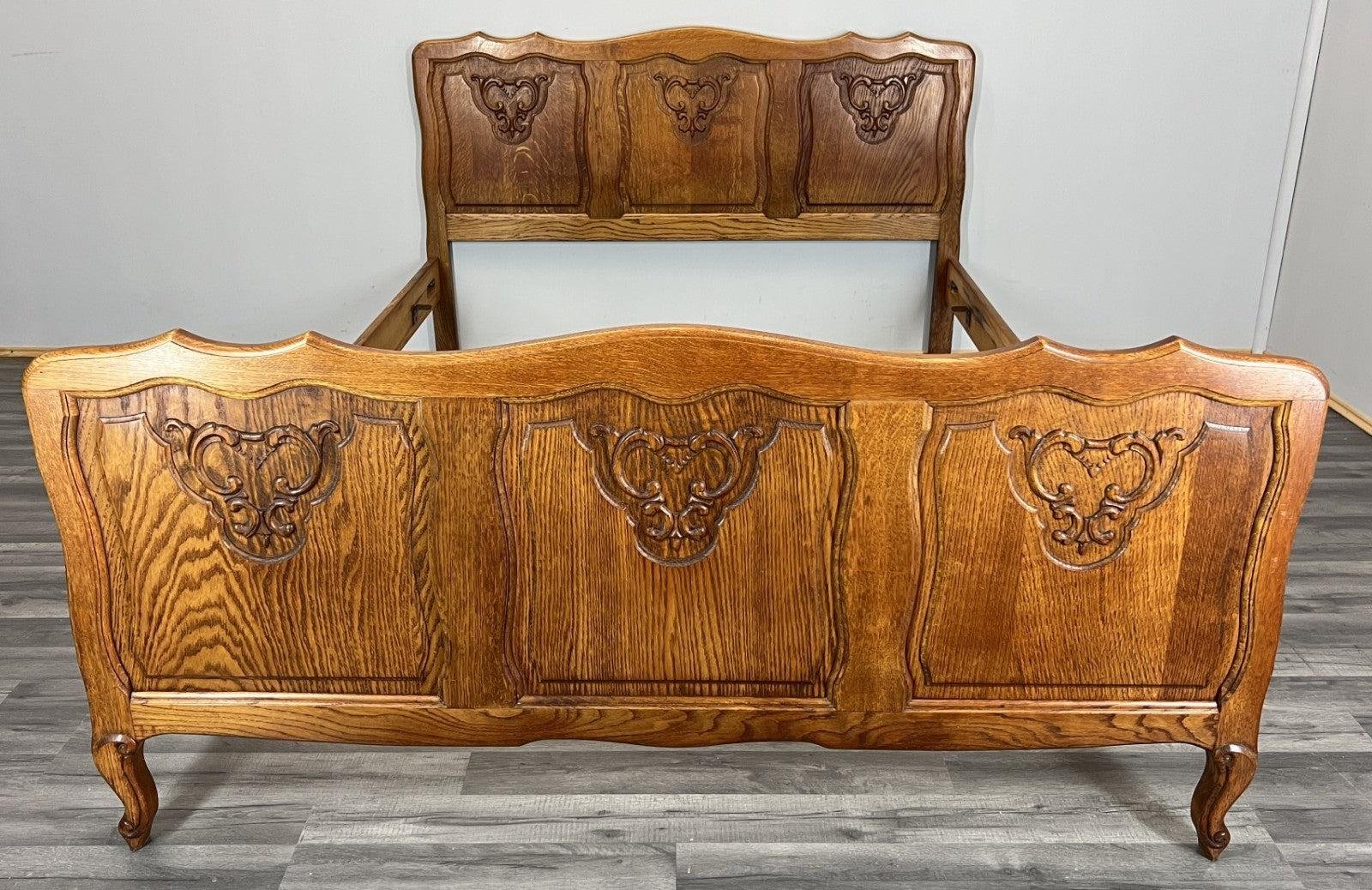 Vintage French Louis XVI Style Double Carved Bed Frame in Oak for sale ...