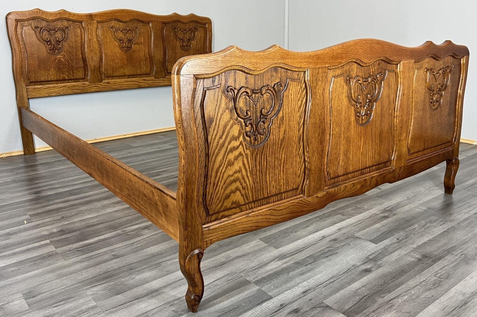 Vintage French Louis XVI Style Double Carved Bed Frame in Oak for sale ...