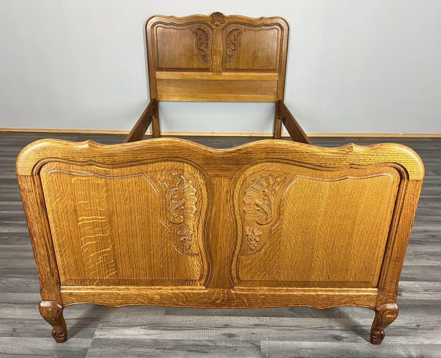 Vintage French Louis Style Carved Oak Single Bed for sale at Pamono