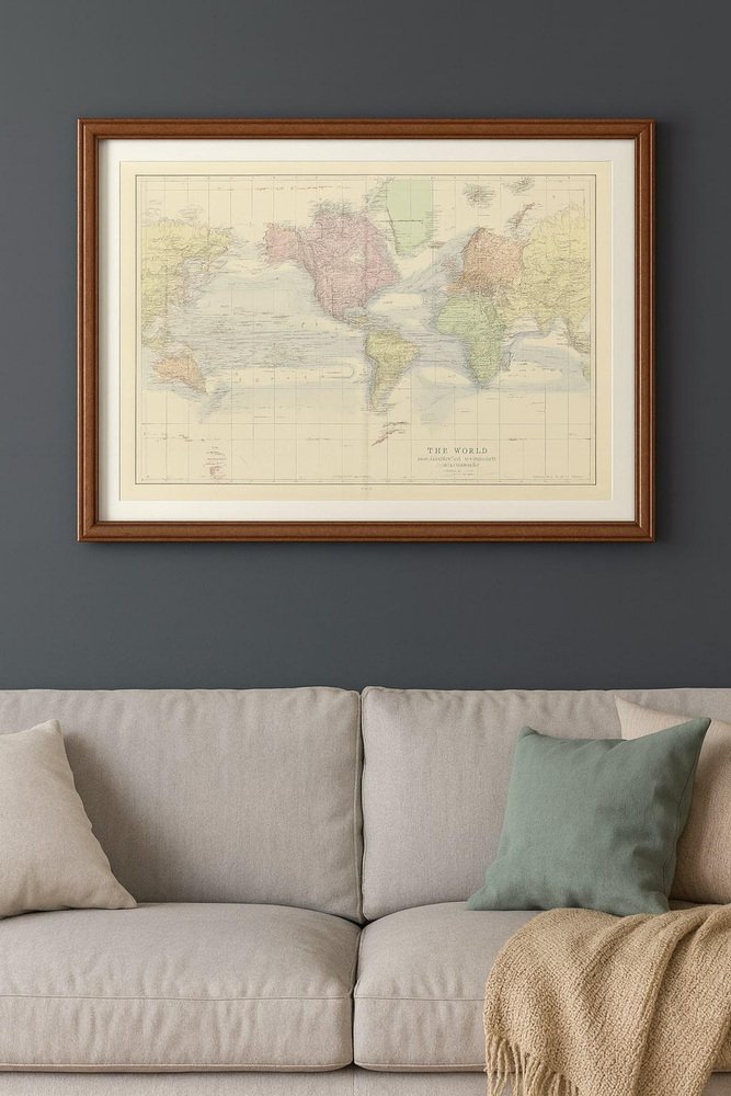 Antique Decorative World Map, 1884 for sale at Pamono