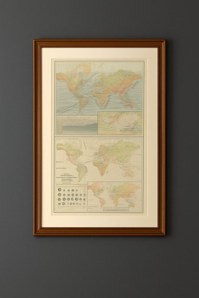 Antique Charts of the World Physical, 1884 for sale at Pamono