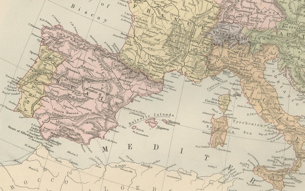 Antique Europe Map with Political Boundaries, 1884 for sale at Pamono