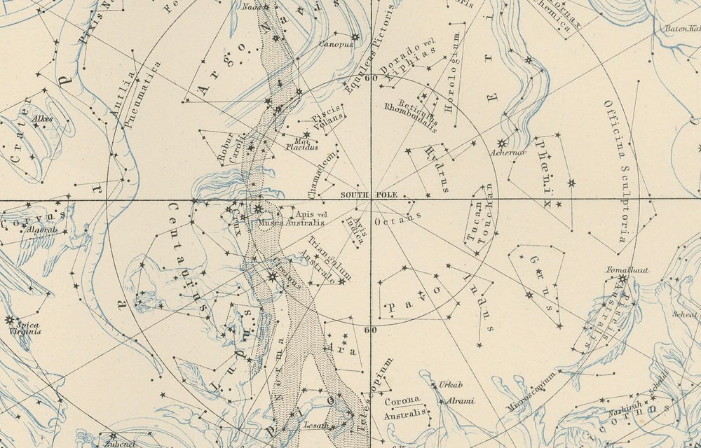 Antique Celestial Charts of the Northern and Southern Hemispheres, 1884 ...