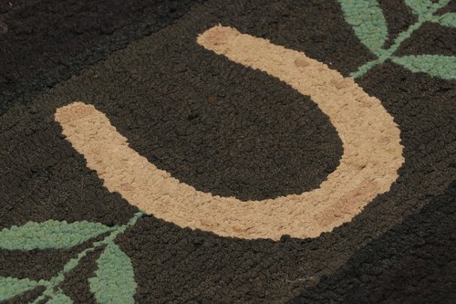 Antique Dark Brown Framed Hooked Rug with Horseshoe Pictorial for sale ...