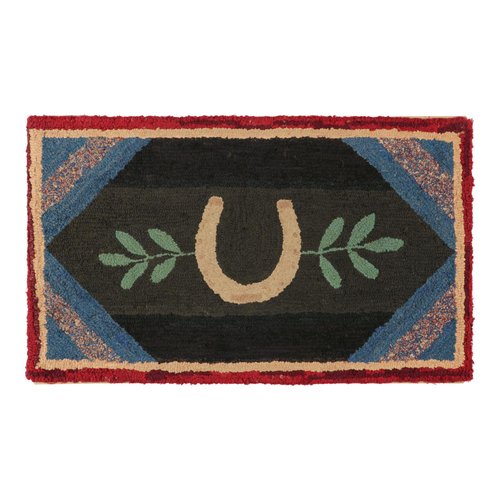 Antique Dark Brown Framed Hooked Rug with Horseshoe Pictorial for sale ...