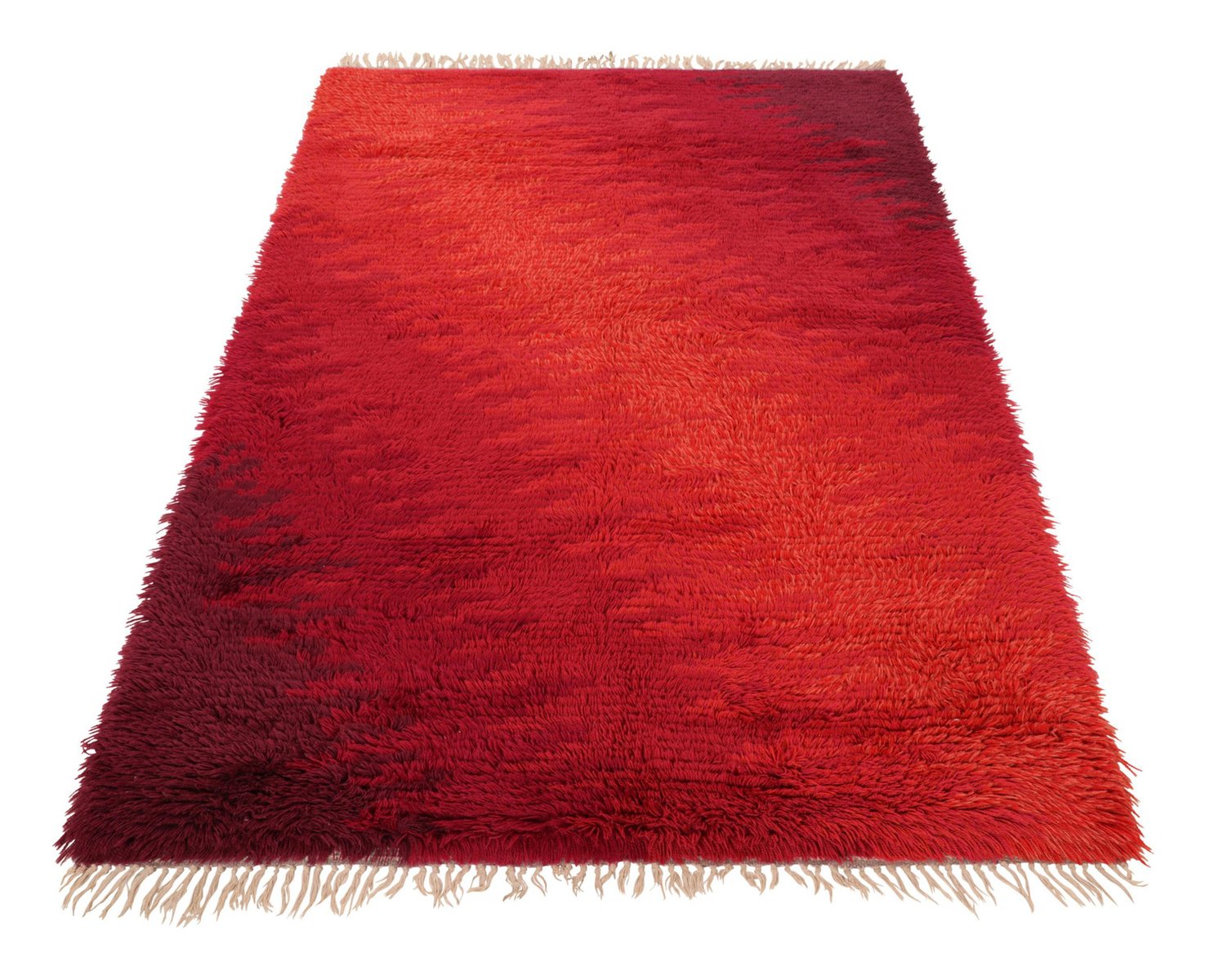 Vintage Swedish Rya Rug in Red with Geometric Patterns for sale at Pamono