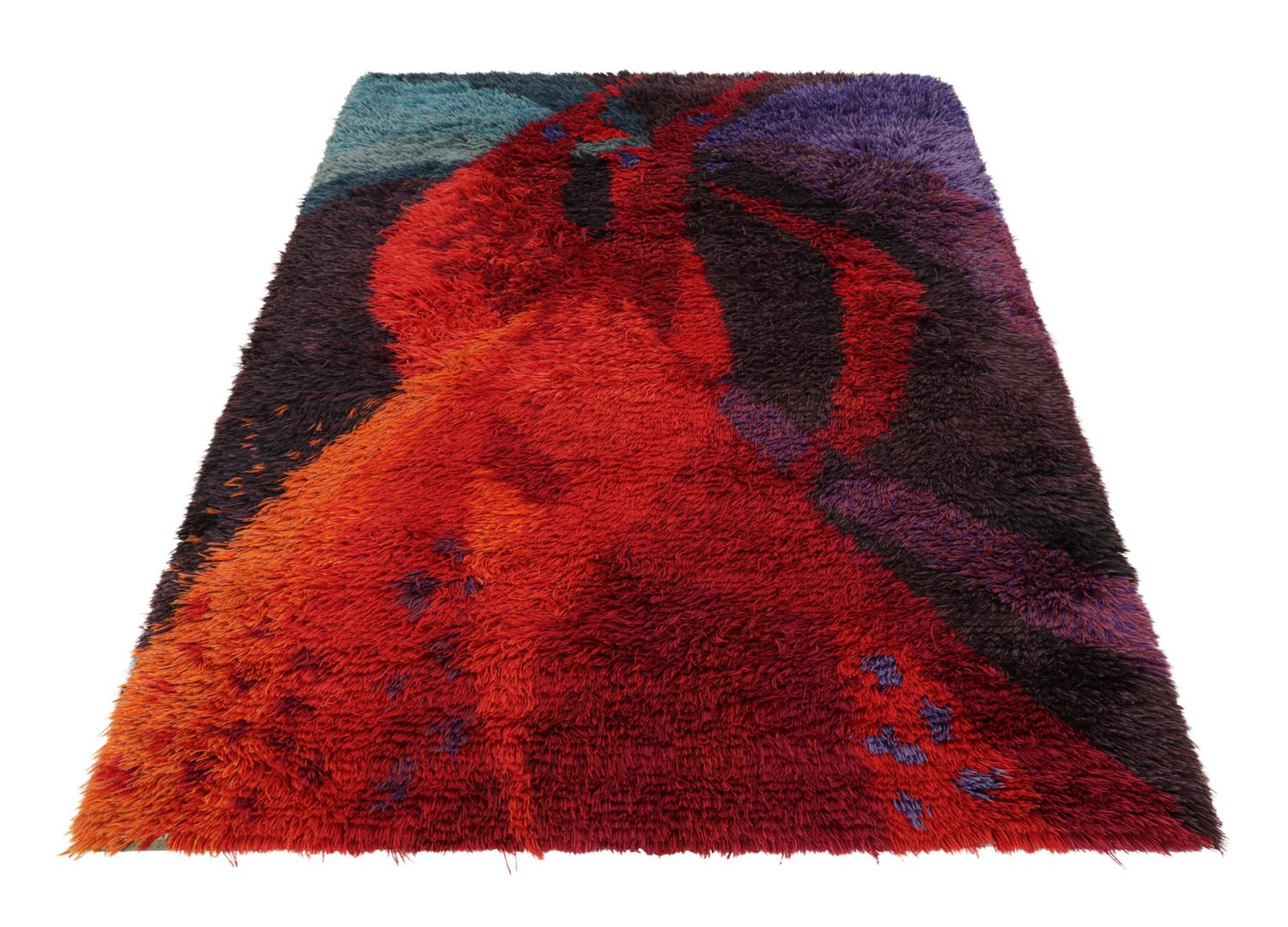 Vintage Swedish Rya Rug in Red with Abstract Geometric Patterns for ...