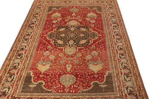 Hand Knotted Hereke Rug in Red and Beige Brown Medallion Pattern for ...