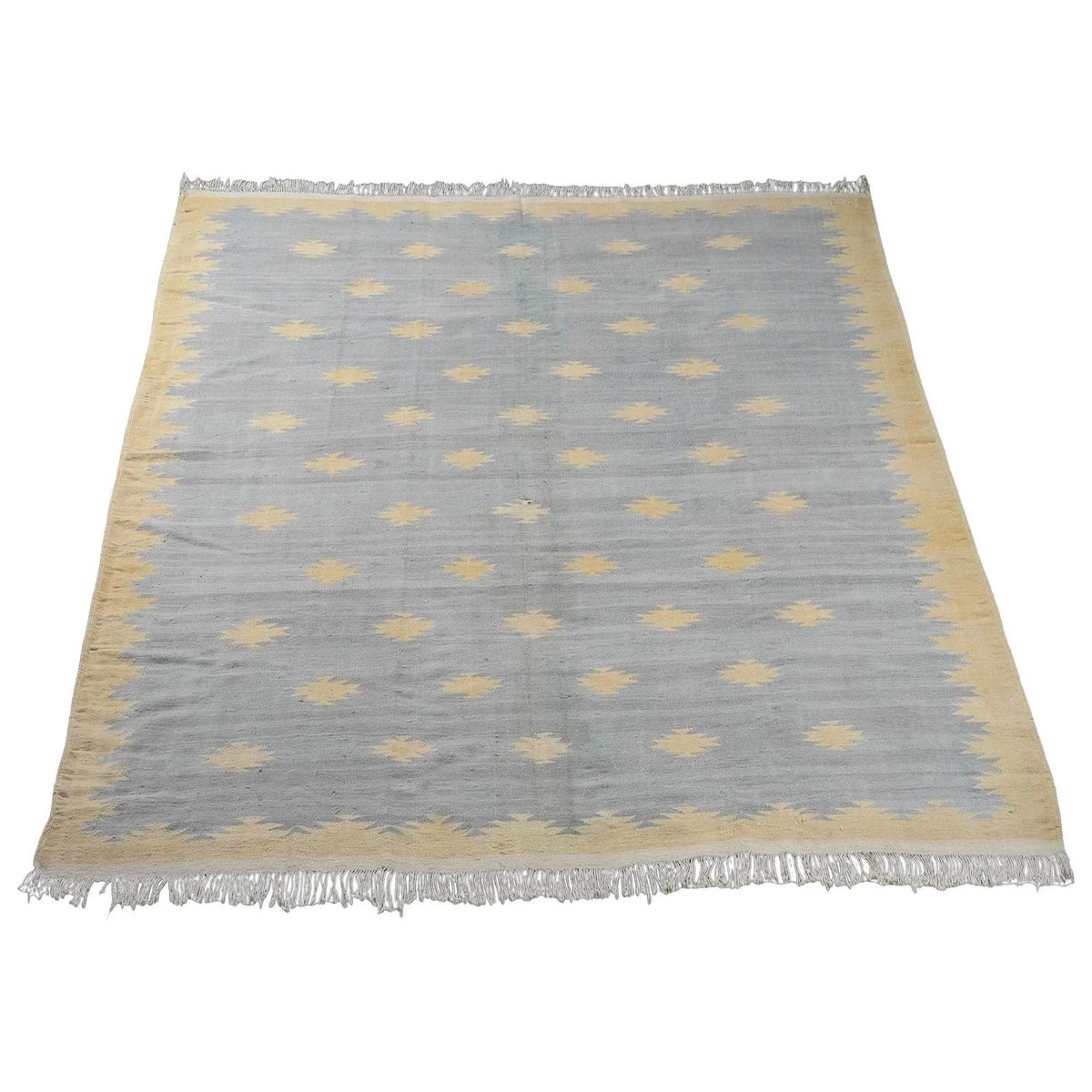Vintage Dhurrie Rug in Blue with Geometric Pattern in Blue for sale at ...