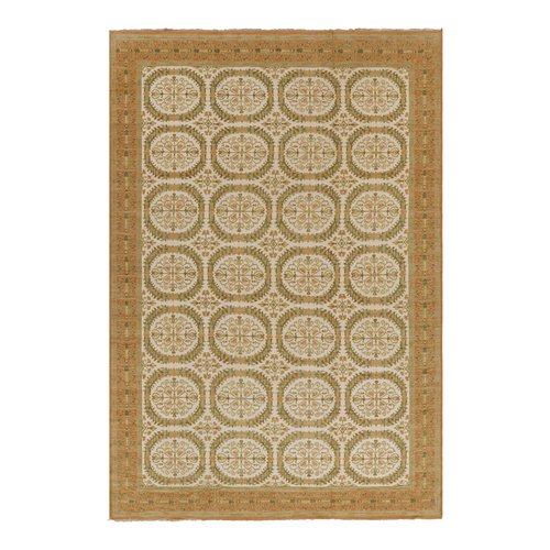 Spanish Rug in Green and Beige with Medallion Pattern for sale at Pamono