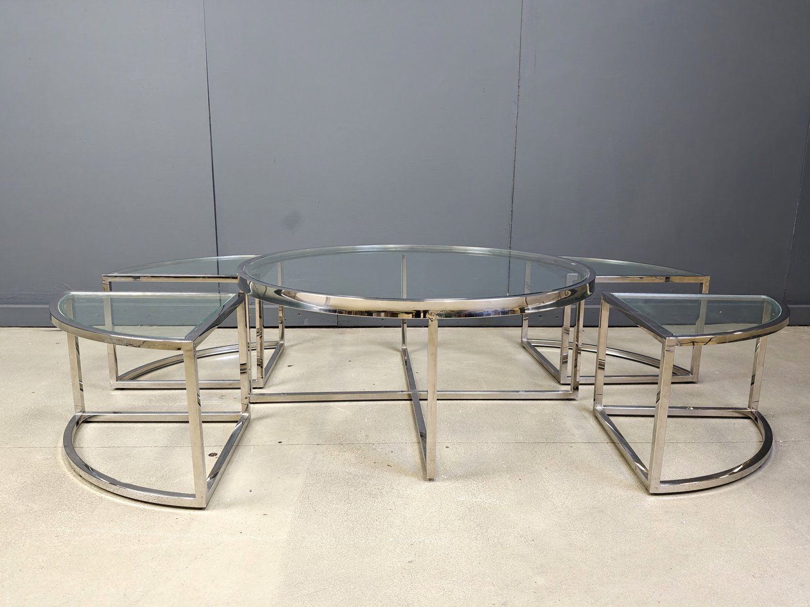 Vintage Chrome Coffee Table Set from Roche Bobois, 1970s, Set of 5 for ...