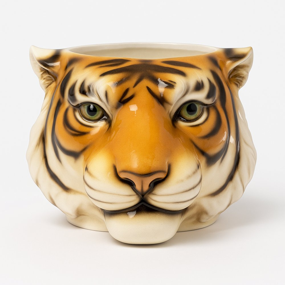 Mid-Century Ceramic Tiger-Head Cache-Pot from Alcobaça CLF, Portugal ...