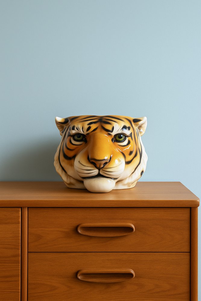 Mid-Century Ceramic Tiger-Head Cache-Pot from Alcobaça CLF, Portugal ...
