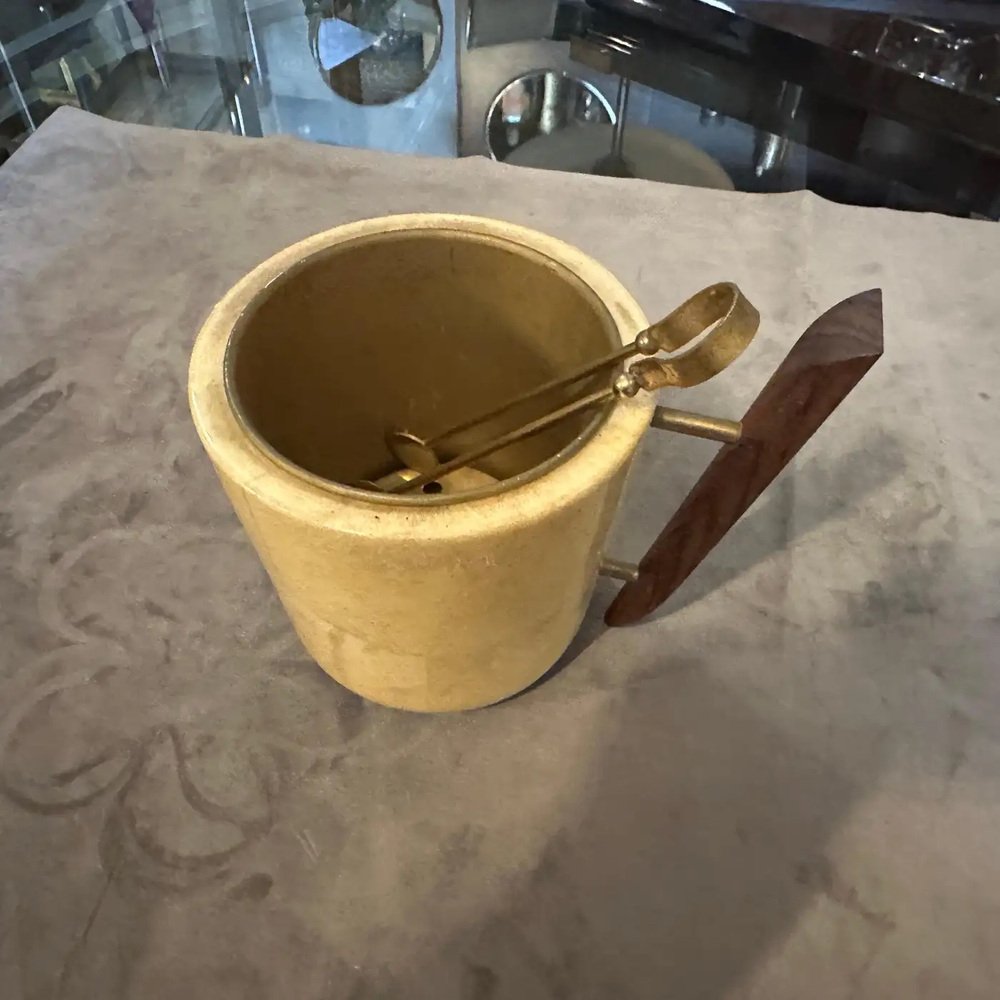Mid-Century Modern Brass, Wood and Goatskin Ice Bucket by Aldo Tura for ...
