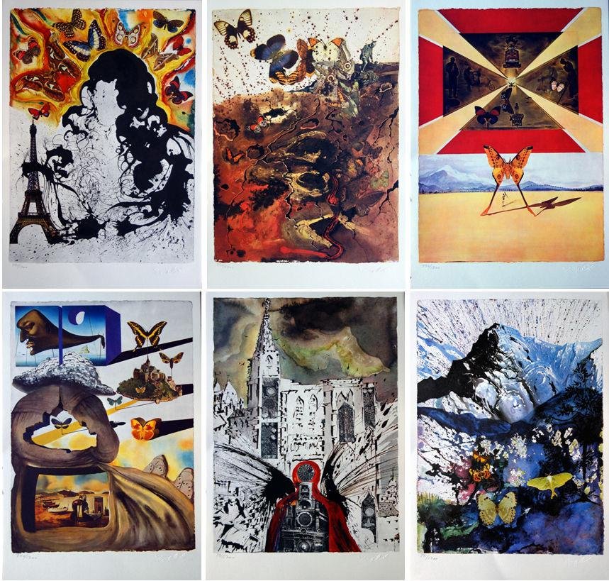 Salvador Dali, Butterfly Suite, SNCF, Small Lithographs, Set of 6 for ...
