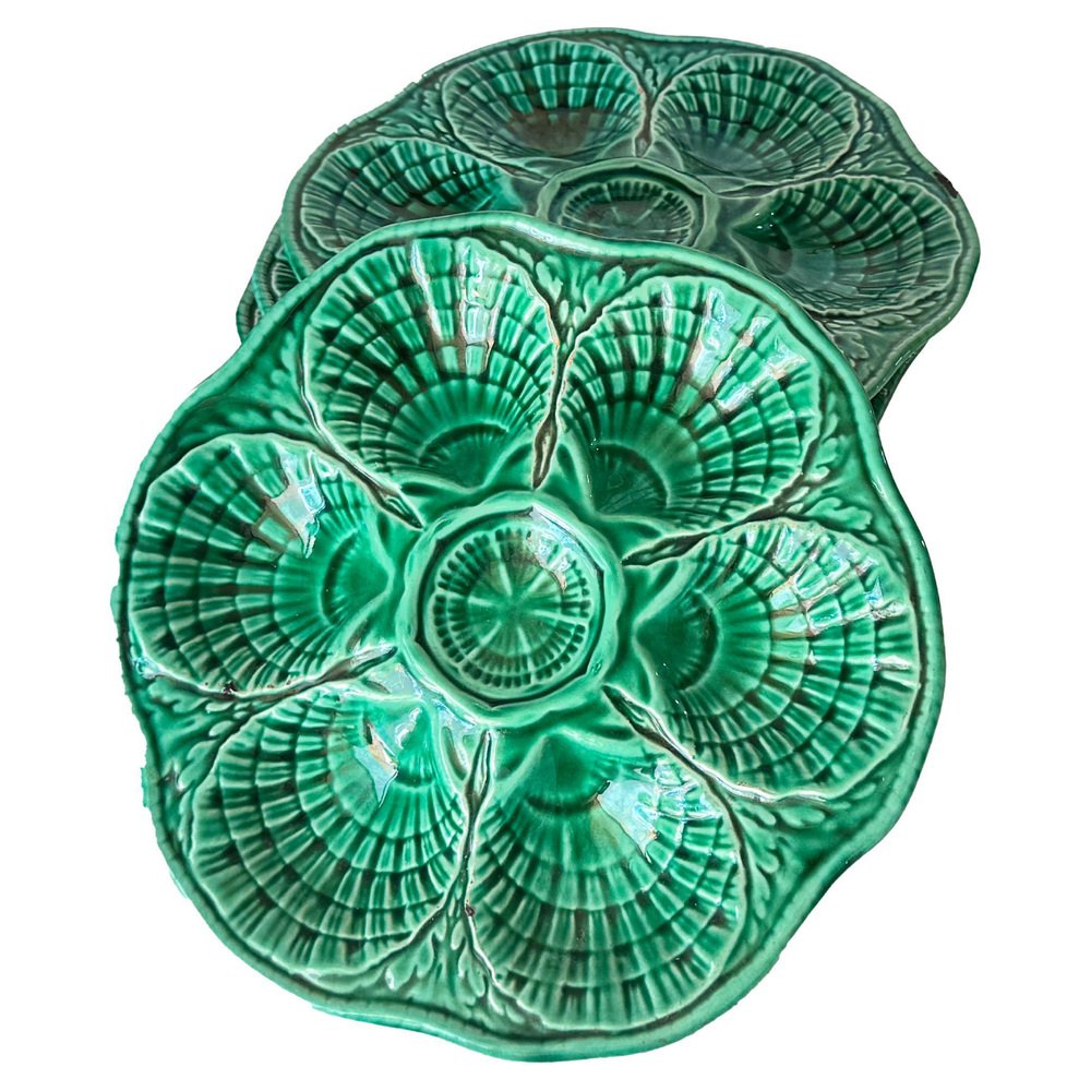 20th Century French Green Majolica Plates from Sarreguemines, Set of 4 ...
