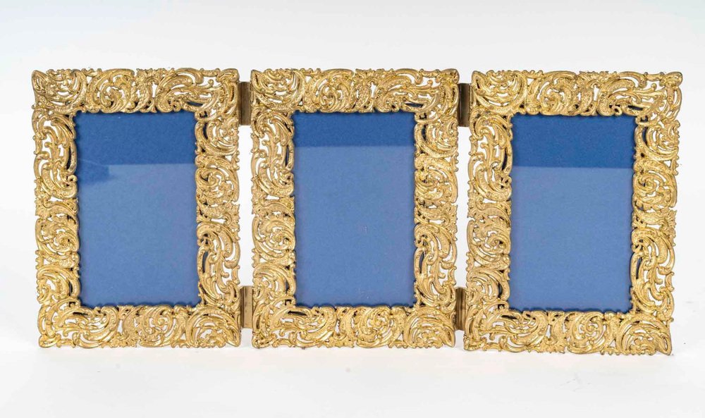Early 20th Century Rococo Gilded Brass Triptych Photo Frame for sale at ...