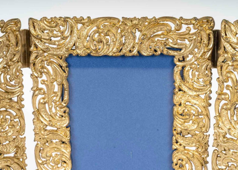 Early 20th Century Rococo Gilded Brass Triptych Photo Frame for sale at ...