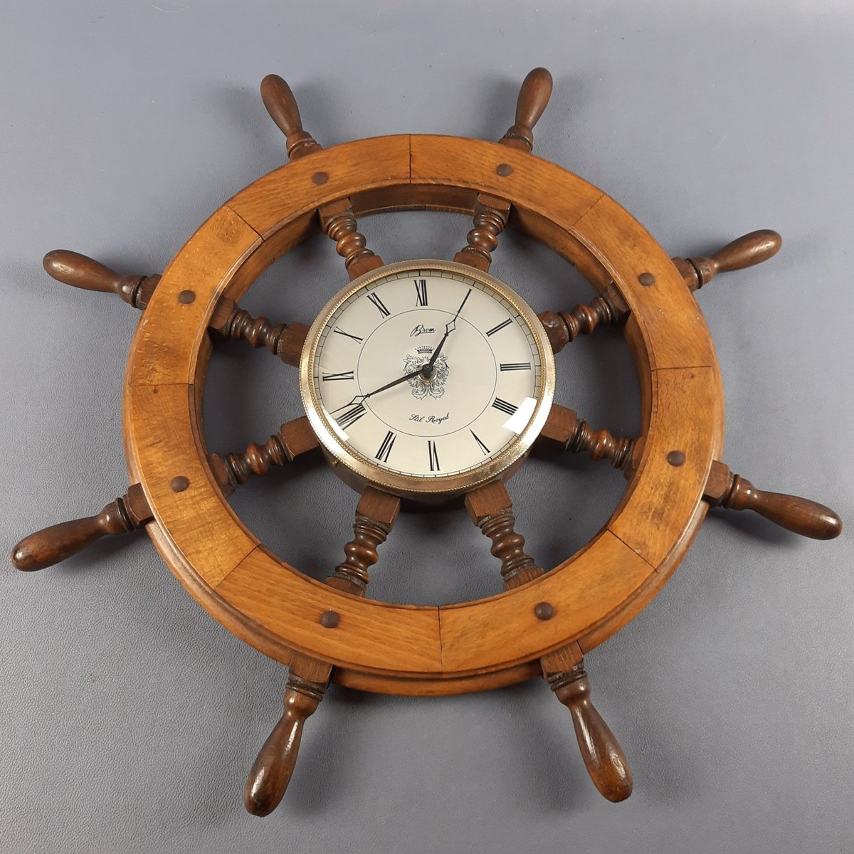 Vintage Wooden Ships Wheel Wall Clock, 1960s for sale at Pamono