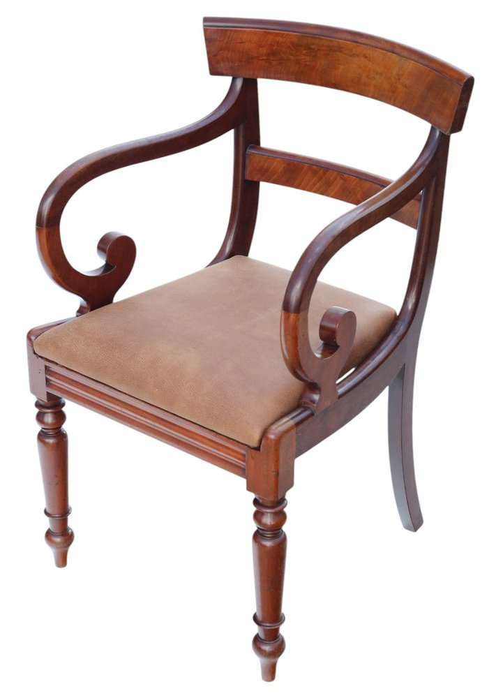 Antique Mahogany Scroll-Arm Elbow Carver Chair, 19th Century for sale ...