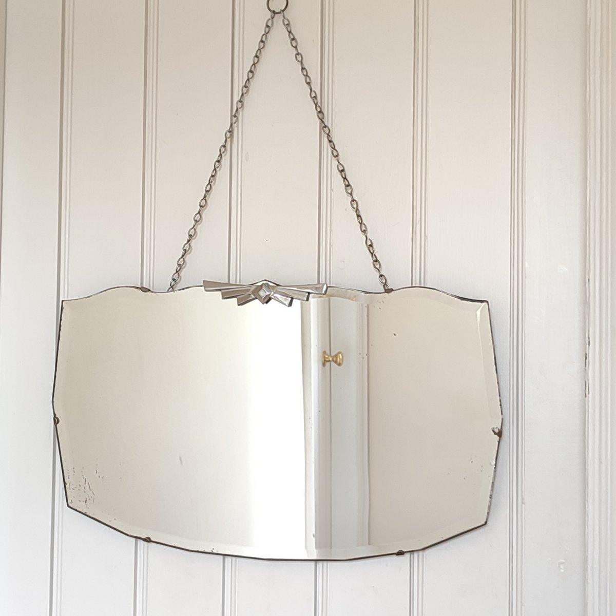 Art Deco Wall Mirror with Bevelled Frameless Edge and Diamond Chrome ...