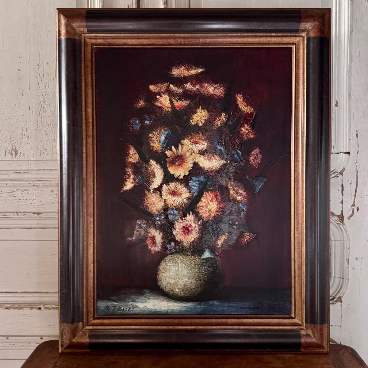 Raymond-Jean Bizet, Still Life with Flowers, 20th Century, Painting ...