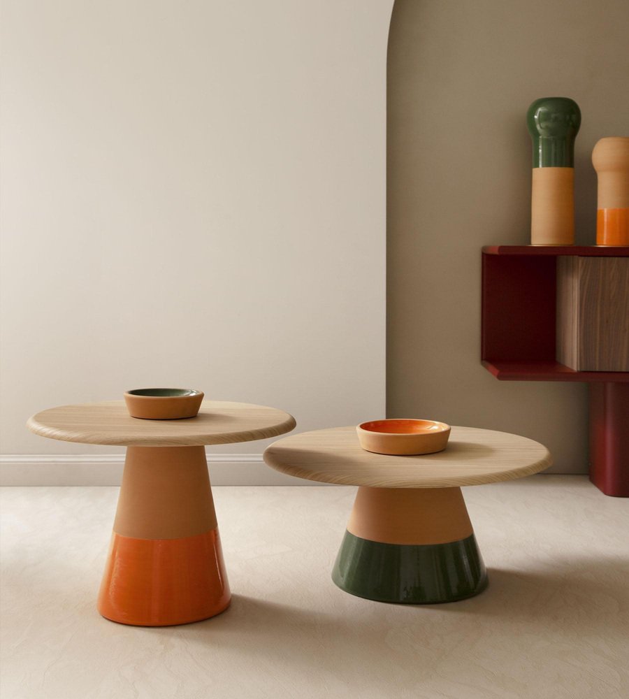 Tall Sablier Oak and Clay Coffee Table by Morica Design for sale at Pamono