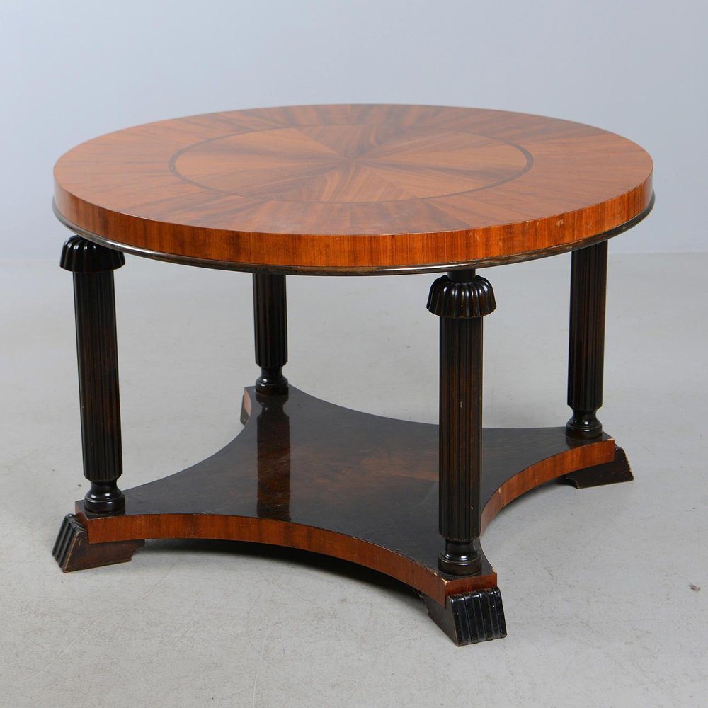 Swedish Art Deco Round Walnut and Mahogany Table attributed to Reiners ...