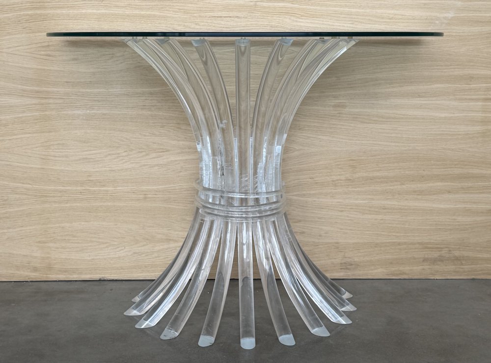 Demilune Console Table with Acrylic Glass Pedestal Base and Clear Glass ...