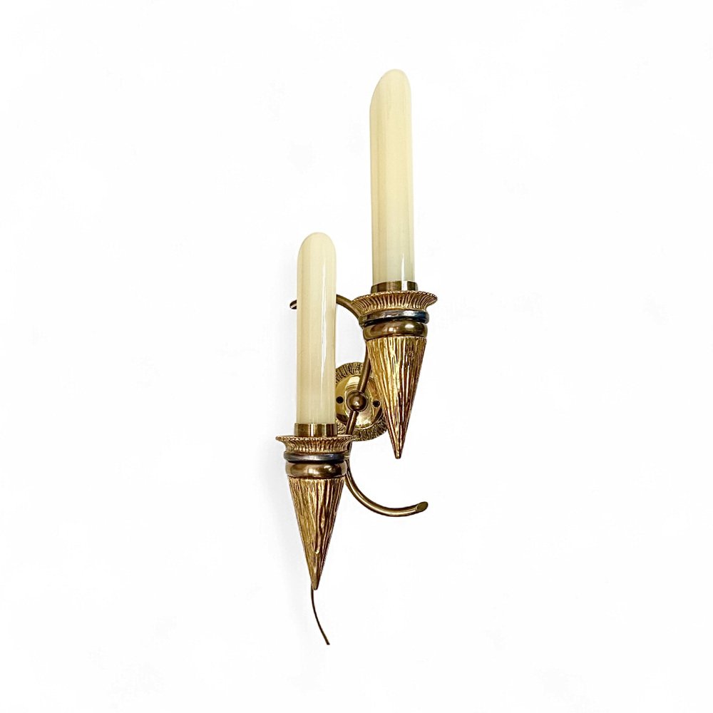 Art Deco Bronze Torchiere Wall Light with Glass Candles, 1950s for sale ...