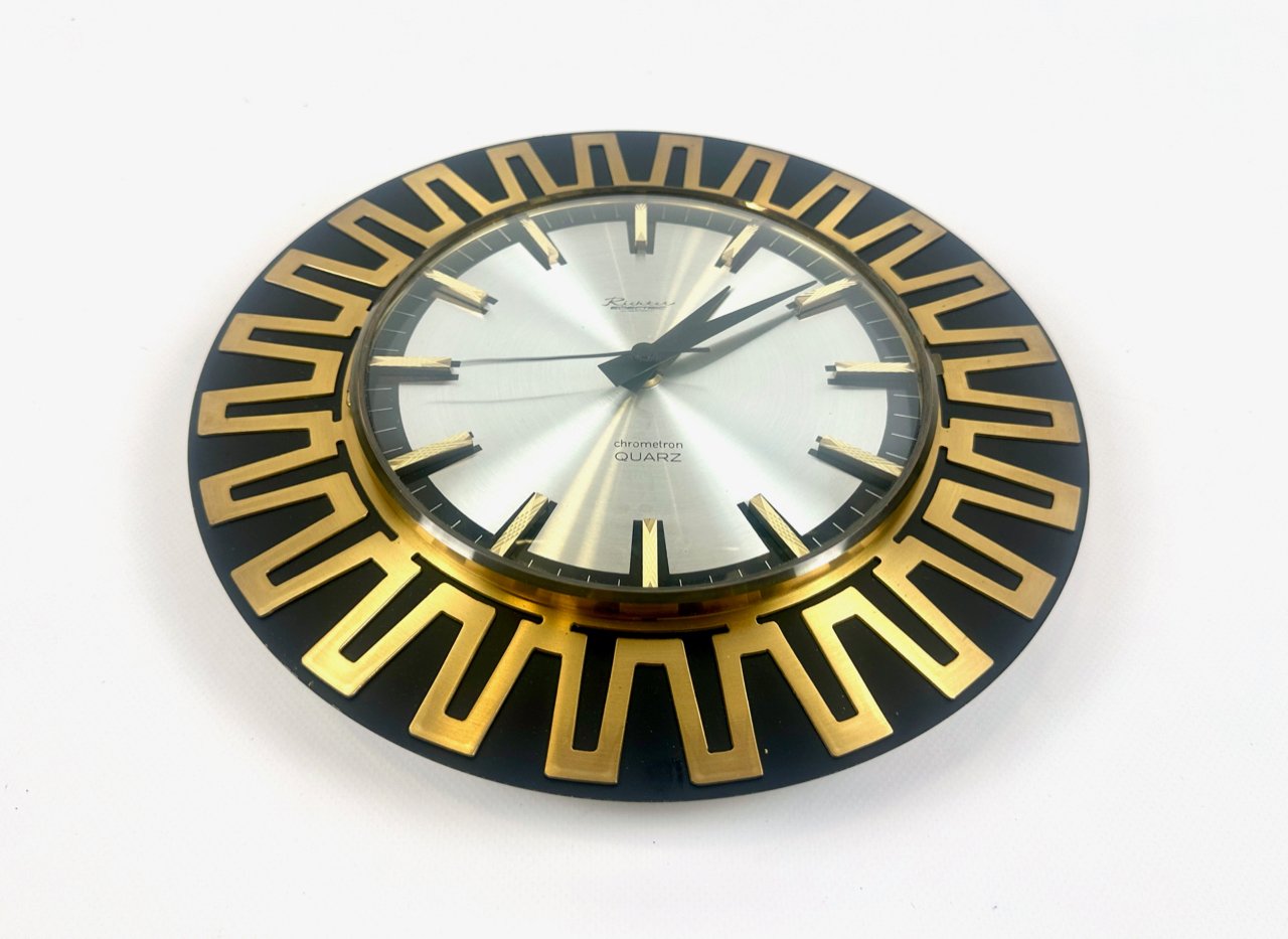 Mid-Century Modern Sunburst Wall Clock in Brass Chrometron from Richter ...