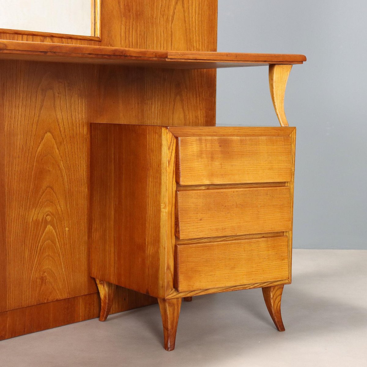 Vintage Dressing Table in Oak Veneer and Glass, 1960s for sale at Pamono