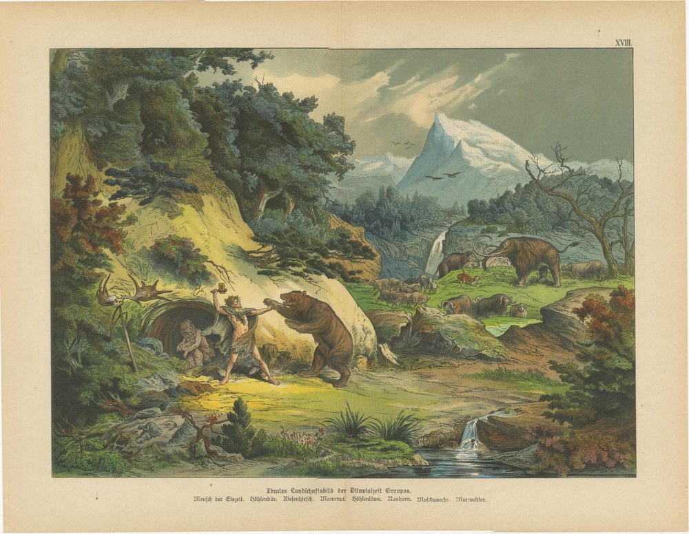 Tertiary and Ice Age Prehistoric Landscapes, 1880s, Chromolithographs ...